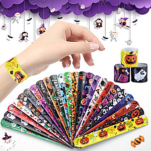 xutengy 48Pcs Halloween Party Favors Decorations Slap Bracelets Rubber Wristbands, Trick or Treat Party Favors, Classroom Prizes, Halloween Party Gift Treat Bag Filler Supply