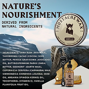 Striking Viking Mustache Wax & Comb Kit - Beard Care for Men with Strong Hold Beeswax- Helps Tame, Style & Groom - Vanilla Scent, 2 Ounce Size - Mens Mustache Grooming Wax
