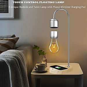 Levitating Light Bulb Floating Lamp Magnetic Levitation Anti-gravity LED Night Lights Cool Lamps for Bedrooms Decor Unique Desk Toys Office Gifts Home Decorations with Wireless Charger (Apple/Android)