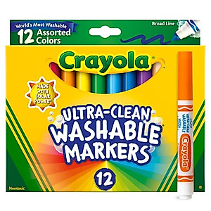 Crayola Ultra Clean Washable Markers Broad Line, Multi Colored, 12 Count (Pack of 1)