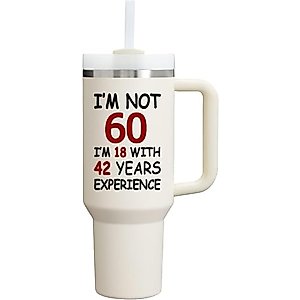 60th Birthday Gifts for Women Men, 60 Year Old Birthday Gift for Men, Insulated Stainless Steel Cup, 40 Oz Tumbler with Handle