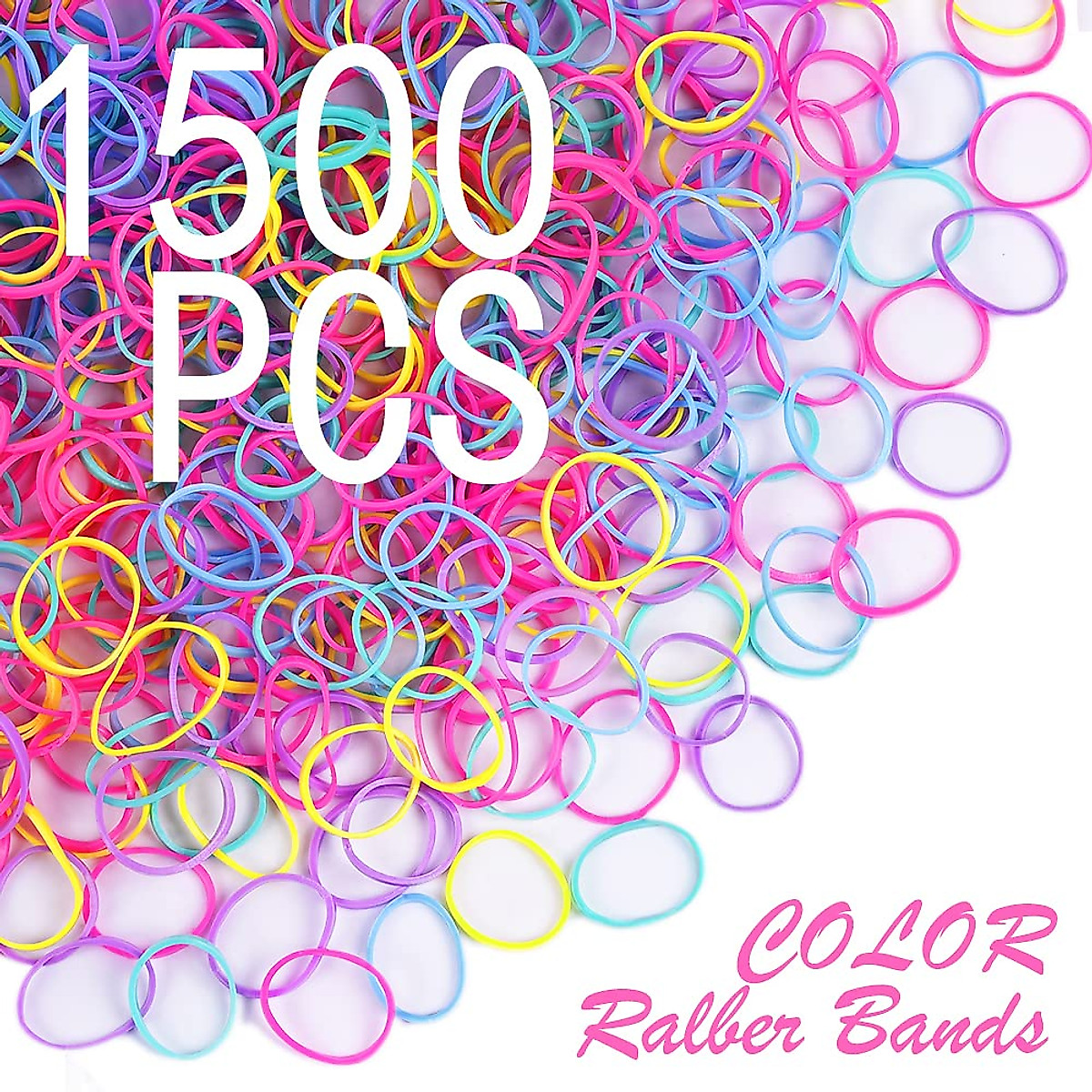 Colored Rubber Hair Bands, TsMADDTs 1500PCS No-Damage Hair Ties for Kids' Braids (1.3mm x 20mm)