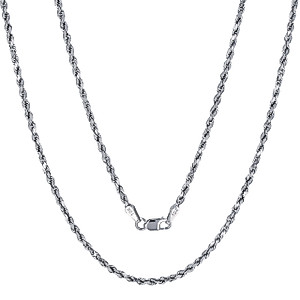 Nuragold 10k White Gold 2mm Rope Chain Diamond Cut Pendant Necklace, Mens Womens Jewelry 16" 18" 20" 22" 24" 26" 28" 30"