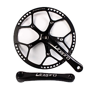Folding Bike 130 BCD Crank, Round Single Speed Chainring 45T 47T 53T 56T 58T, Bicycle Black Aluminium Alloy Ultralight Sprocket Crankset, Fit 14'' 16'' 20'' Folding Bike