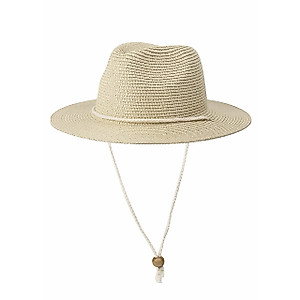 Koreshion Women Straw Panama Hat Summer Wide Brim Fedora Cap Beach Sun Hats UV UPF50+ Beige