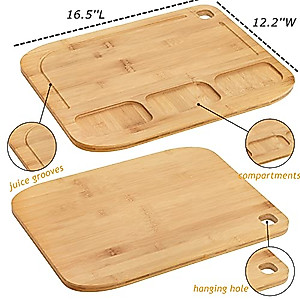 Lyellfe 2 Pack Bamboo Cheese Board, 16.5''L x 12.2''W Large Charcuterie Cutting Board with Juice Groove, Chopping Board Serving Platter for Brie, Meat, Vegetable, Pre Oiled, Organic Bamboo
