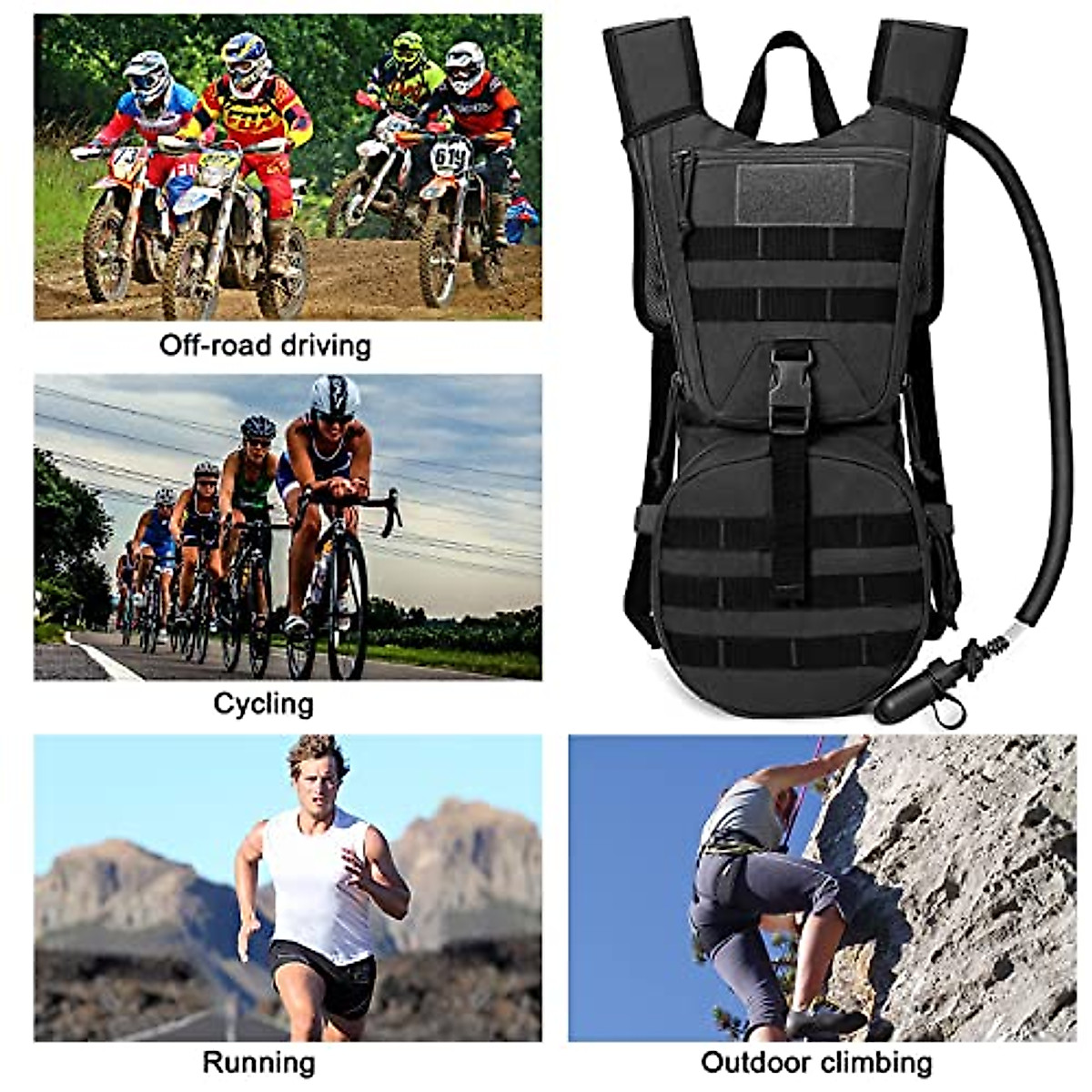G4Free Tactical Hydration Packs Helmet Water Backpacks with 3L BPA Free Bladder Kids Adults for Hiking, Cycling, Running, Skiing, Walking and Climbing(Black)