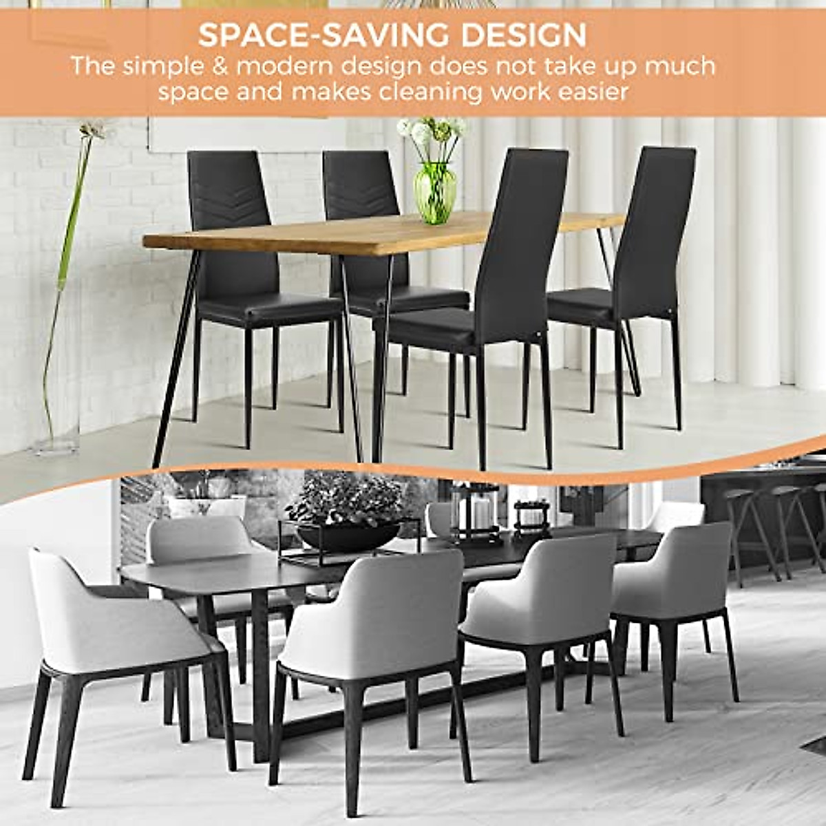 ERGOMASTER Dining Chairs Set of 4 Black PVC Dining Room Chairs Modern Soft Leather Padded Living Room Side Chairs with Sturdy Metal Legs & Non-Slip Feet Pads