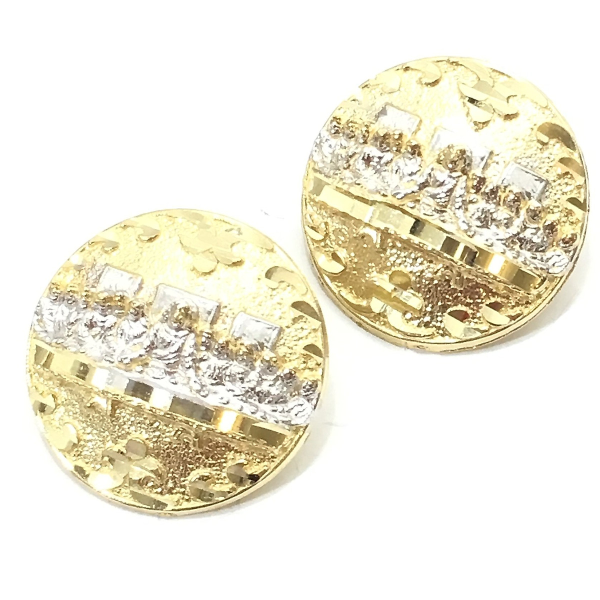 NEW 10K YELLOW GOLD 20 MM DIAMETER ROUND LAST SUPPER STUD EARRINGS 6400
