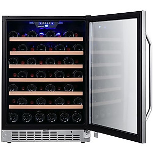 EdgeStar CWR532SZ 24 Inch Wide 53 Bottle Built-In Single Zone Wine Cooler with Reversible Door and LED Lighting - Stainless Steel