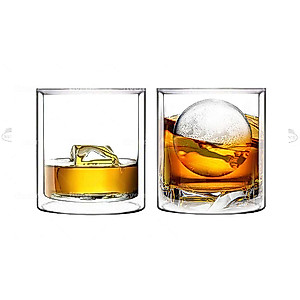 Sun's Tea Double Wall Whiskey/Scotch Rocks Glass Set 5.5oz | Old Fashioned Drinking & Cocktail Glasses | Clear Insulated Tumbler - Set of 2
