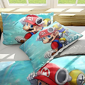 NICHIYOBI Redcap Beard Plumber Bros Game Movie Duvet Cover Set 3D Bedding Comforter Cover 3 Pcs (1 Duvet Cover+2 Pillowcases) Bedding Set (05,Twin-68x86in+20x30in*2)