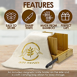 Premium Bamboo Bread Slicer With Stainless-Steel Knife, Foldable And Compact With Crumb Tray, Cutting Guide For Homemade Bread, Cake, Bagels, Sourdough and Baker Baking Tools Supplies