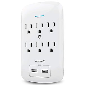Fosmon 6 Outlet Surge Protector 1200 Joules with 2 USB Ports Charger (3.1A), Multi Plug Outlet Extender 1875 Watt, 3-Prong Grounded Wall Tap Adapter