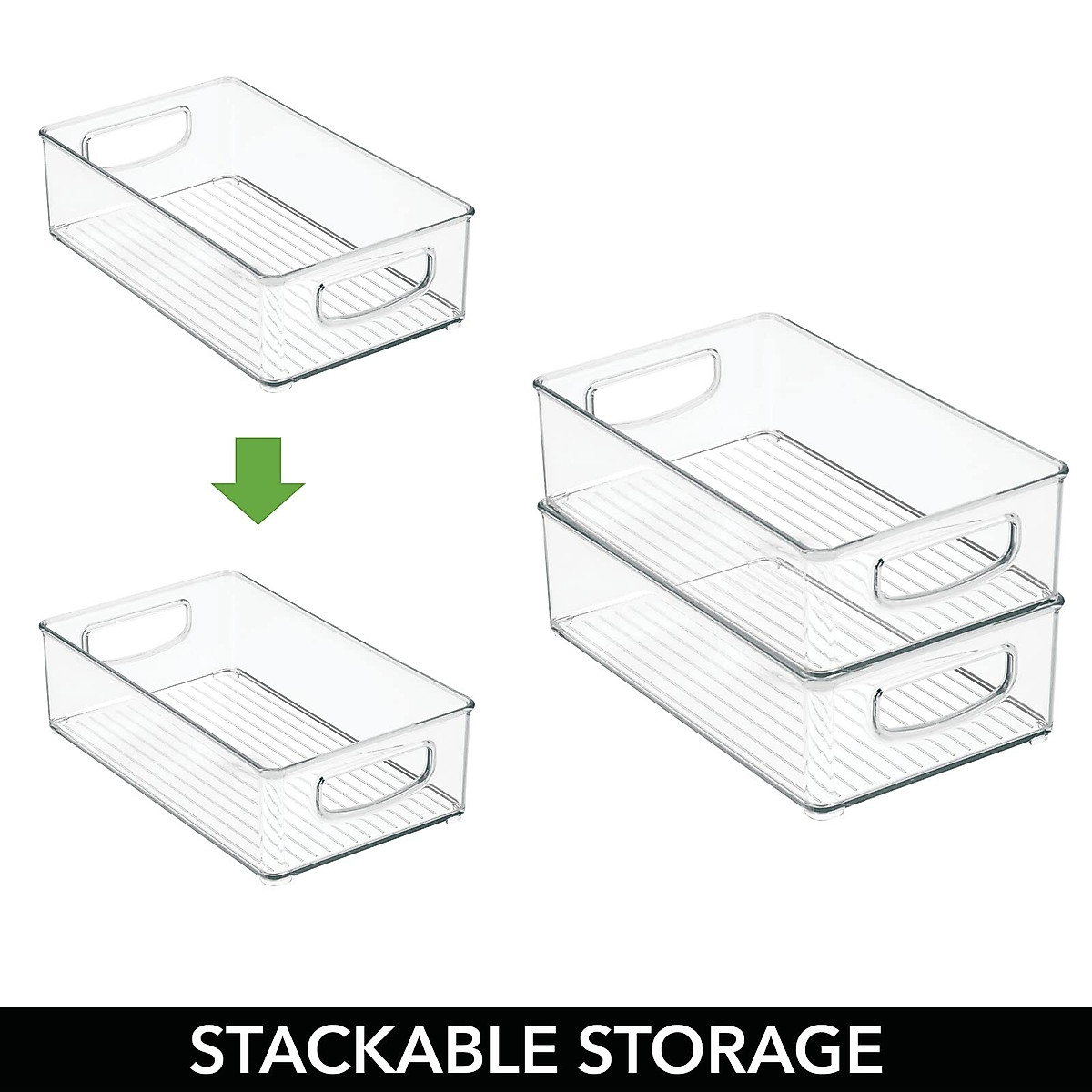 mDesign Plastic Stackable Bin with Handles and 9" Round Fluted Lazy Susan Turntable Plastic Spinner Combo Set for Organization in Bathroom, Closet, Cabinet, or Vanity Countertop - Set of 2 - Clear