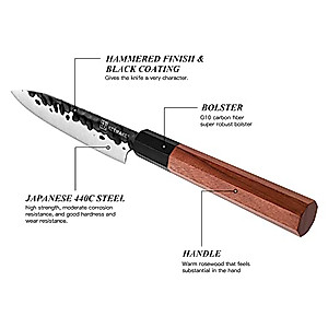 KEEMAKE Paring knife Japanese 4.5 inch Small Kitchen Knife, Forged Japanese 440C Stainless Steel Sharp Fruit Knife with Octagonal Wood Handle