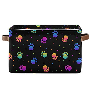 Kigai Colorful Puppy Paw Storage Basket 2pcs, Large Collapsible Toys Clothes Organizer, Durable Canvas Storage Bin with Handle for Shelves Closet Laundry Home Office Decor