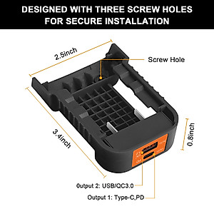 Xinriga 2 Packs Black USB Charger Adapter, Compatible with Dewalt 20V 60V Max Battery, with Type-C Fast Charging and USB Ports (Adapter Only)