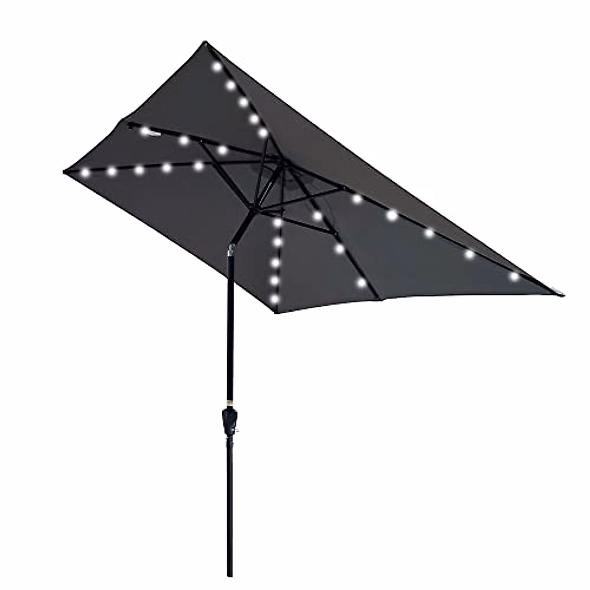 Overstock 10' X 6' Powder-Coated Steel Patio Umbrella Outdoor Market LED Lights with Crank and Button Tilt Brown