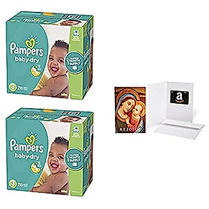 Diapers Size 3, 210 Count - Pampers Baby Dry Disposable Baby Diapers (2 Qty) with Amazon.com $20 Gift Card in a Greeting Card (Madonna with Child Design)