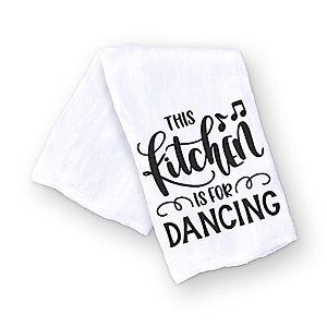 Handmade Funny Kitchen Towel - This Kitchen Is For Dancing - 100% Cotton Funny Hand Towel for Bathroom - 28x28 Inch Perfect for Housewarming-Christmas-Mothers’ Day-Birthday Gift