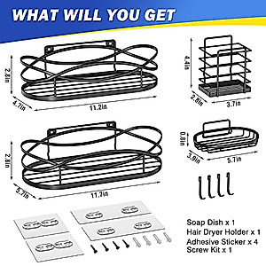 Bunoxea Shower Caddy, Shower shelves 4-Pack,Adhesive Shower Organizer Shelves，Large Capacity，Rustproof Shower Caddy Basket Shelf，Shower Shelf for Bathroom & Kitchen Storage(Matte Black)