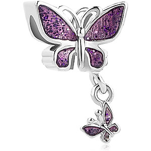 Third Time Charm Dangle Purple Butterfly Charm Beads For Bracelets (Purple)