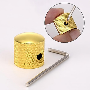 3PCS Metal Volume Tone Dome Guitar Speed Control Knurled Shaft Pots Knobs with Keys Screws Set for Electric Guitar or Bass (Gold)
