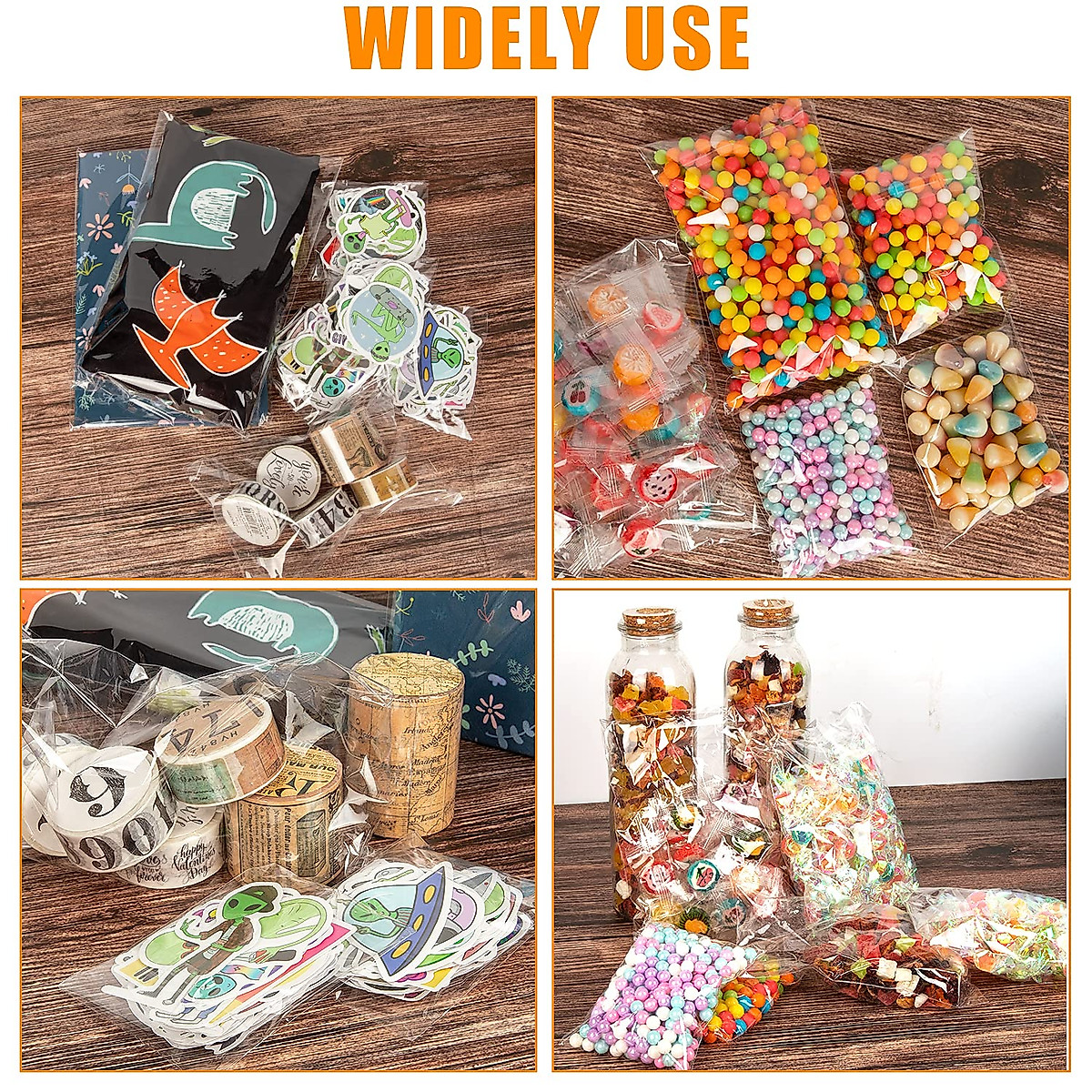 Labeol Flat Bottom Cellophane Bags 100Pcs Treat Bags with Ties 8X11 6X9 Cellophane Gift Bags Clear Goodie Bags for Packaging Favor Cookie Candy Gift Wrapping Easter