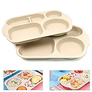2 Pcs Wheat Straw Divided Plates, School Lunch Trays, Fast Food Trays Cafeteria Trays with Compartments, Home Restaurant(Beige)