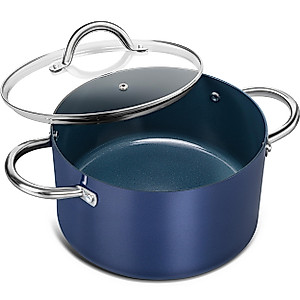 MICHELANGELO 6 Quart Stock Pot with Lid, Non Toxic Cooking Pot, Ceramic Soup Pot with Lid, Non Stick Pot with Stainless Steel Handle, Induction Compatible