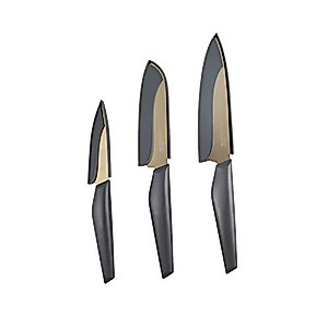 CAMBRIDGE Robert Irvine 6 Piece Cutlery Set with Grey Soft Touch Handle and Gold Blades, 0, GREY & GOLD