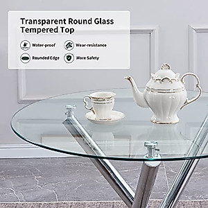 paonne Round Dining Table Set for 4, Glass Round Kitchen Table and Chairs for 4, 5-Pieces Table with Chair Set