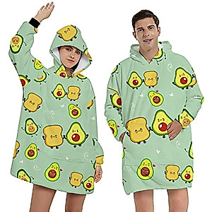 Oversized Wearable Blanket for Women Men, Soft Fleece Hooded Blanket Sweatshirt with Pockets, Avocado Breakfast Comfy Warm Hooded Blanket