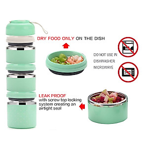 WORTHBUY Stackable Bento Lunch Box Thermal Containers for Hot Food Stainless Steel Leakproof Food Storage Containers with Insulated Lunch Bag for Adult and Office (Green, 3-Layer)
