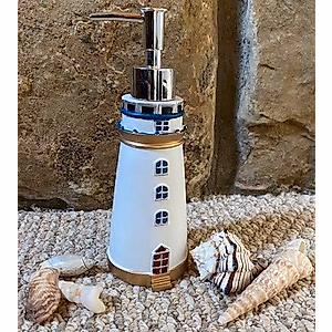 RuShi Nautical Bathroom Accessory Set, 5 pcs; 1 Lighthouse Hand Soap Holder; 1 Beach Tent Toothbrush Container; 2 Beach Chairs Glass Holders and 1 Starfish Themed soap Dish