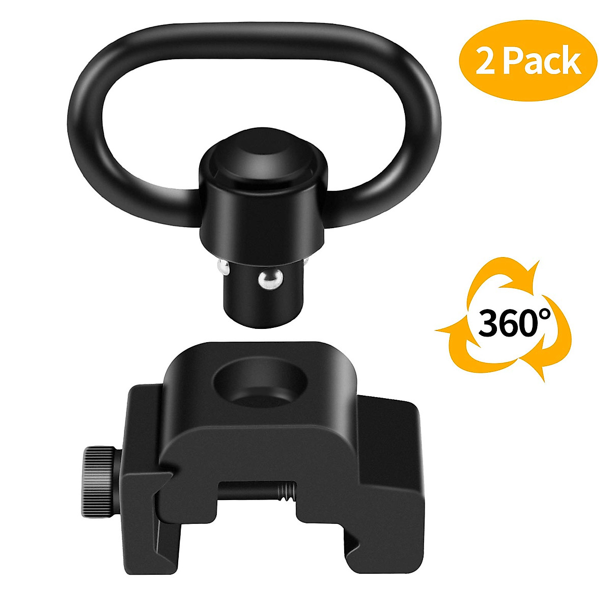 LONSEL 360° Rotation Picatinny Sling Swivel Mounts, 2 Point and Traditional Sling Picatinny Rail Mount with 1.25" Push Button QD Sling Swivels - Black (2 Pack)