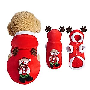 Pet Christmas Costume Santa Claus Dog Cat Cosplay Dress Outfits Warm Clothes Jumpsuit for Winter Xmas Puppy Dress Up Outfit Photo Props Accessories (Large)