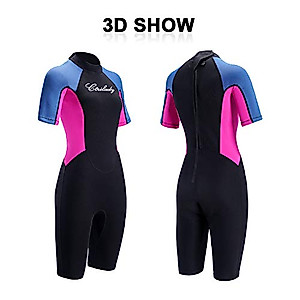 CtriLady Wetsuit Shorty Wetsuit for Women 1.5mm Neoprene Short Sleeve Diving Suits with Back Zipper UV Protection Full Body Swimwear for Swimming Diving Surfing Kayaking Snorkeling (Black, XX-Large)
