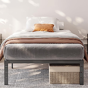 zunatu 14 Inch Twin XL Metal Bed Frame Foundation No Box Spring Needed Heavy Duty Tall Platform with Large Storage Easy Assembly Mattress Noise Free, Black