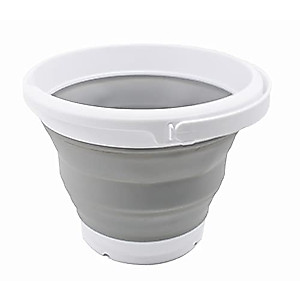 SAMMART 5.5L (1.4 Gallon) Collapsible Plastic Bucket - Foldable Round Tub - Portable Fishing Water Pail - Space Saving Outdoor Waterpot. (White/Grey, 1)