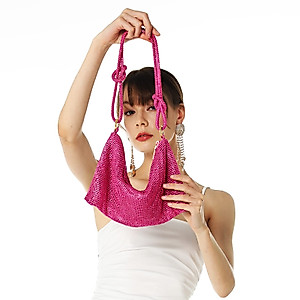 Rumdin Rhinestone Purse Chic Sparkly Pink Purse Hobo Bags for Women rhinestone clutch purses for women