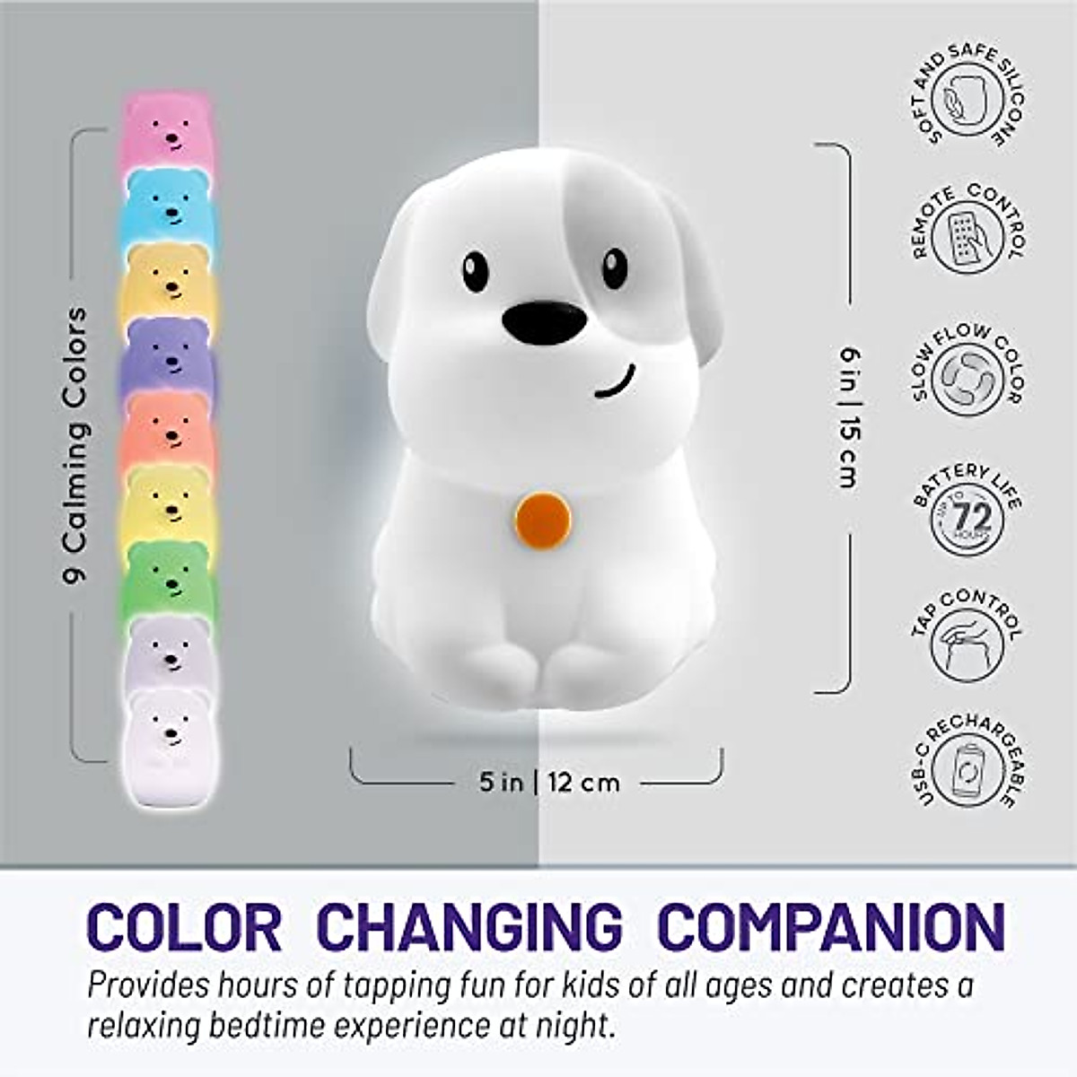 Lumipets Night Light for Kids, Silicone Nursery Light for Baby Room and Toddler, Portable Night Light for Kids Room, Rechargeable Animal Lights for Girls and Boys, Kawaii Lamp (Puppy)