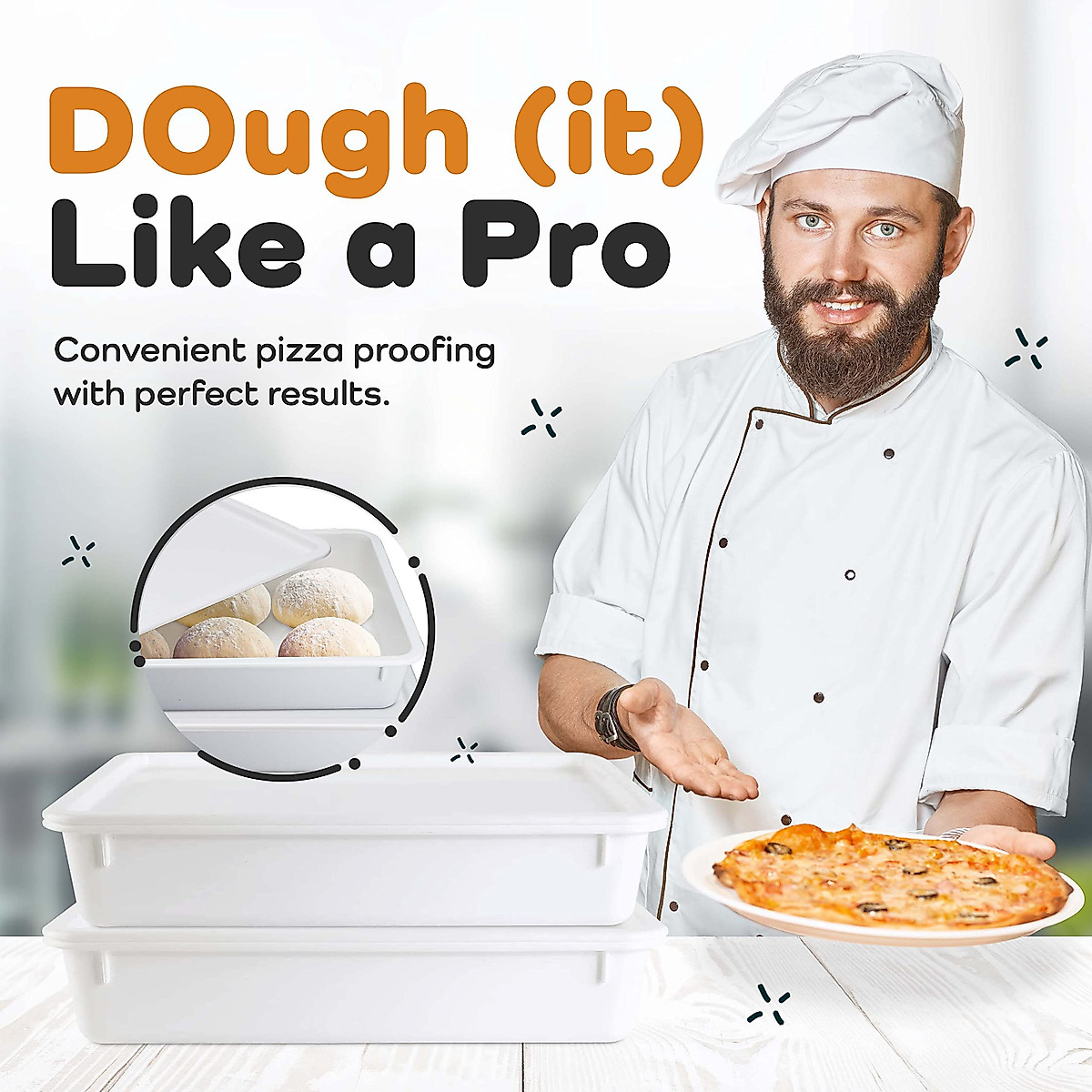 GSM Brands Pizza Dough Proofing Box - Stackable Commercial Quality Trays with Covers (17.25 x 13 Inches) - 2 Trays and 2 Covers