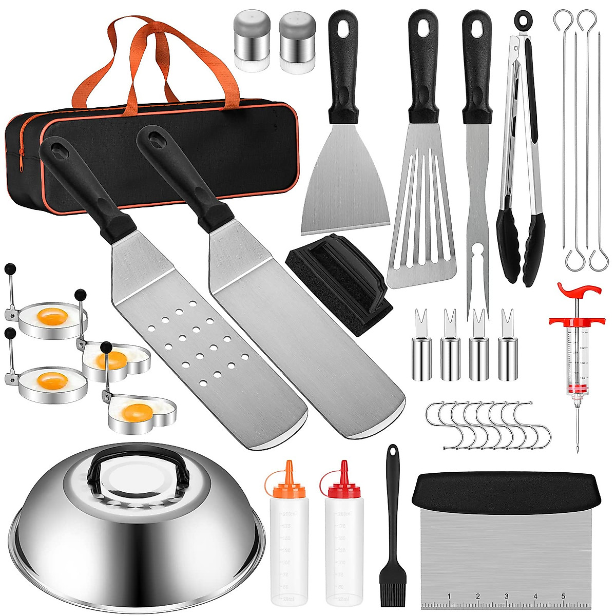 AEEKEL Flat Top Grill Accessories, 37pcs Blackstone Griddle Accessories Kit For Camp Chef, BBQ Grilling Gifts For Men Women, Professional Griddle Tools Kit With Enlarged Spatula, Scraper Basting Cover