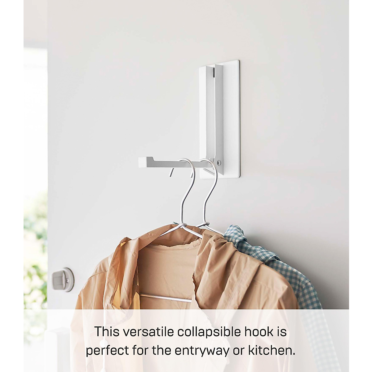 Yamazaki Home Tower Magnetic Folding Hook for Wall Door Or Refrigerator, Collapsible Coat, Bag Or Umbrella Metal Hanger - Steel