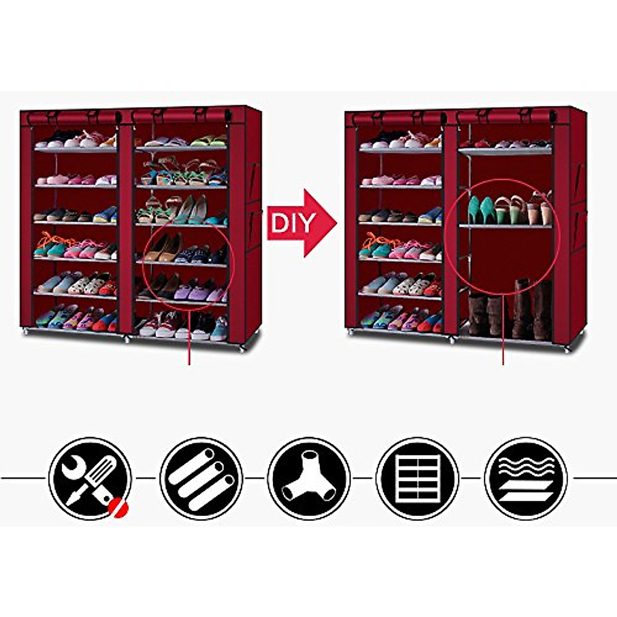 SOONEEDEAR 6 Tier Stackable Shoe Rack Storage Shelves,Portable Boot Rack Double Row Shoe Organizer, Shoe Cabinet Tower with Steel Frame