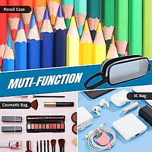 Aosbos Mesh Pencil Case, Clear Pencil Pouch Pencil Bags, Transparent Pen Holder Bag, Multi-Purpose Organizer Box with Portable Strap, White and Black