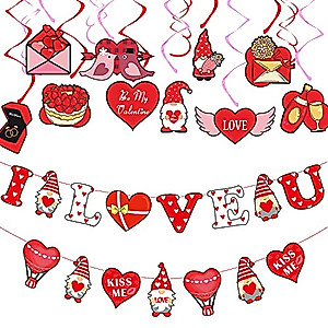 Valentines Day Decoration Kit 2pcs Valentines Day Banner 14pcs Hanging Swirls Valentines Day Decor for Valentine's Day Supplies Wedding Party Decorations