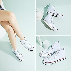 Adokoo Women's High Top Canvas Sneaker Shoes Classic Fashion Lace ups Sneakers (US8,White)